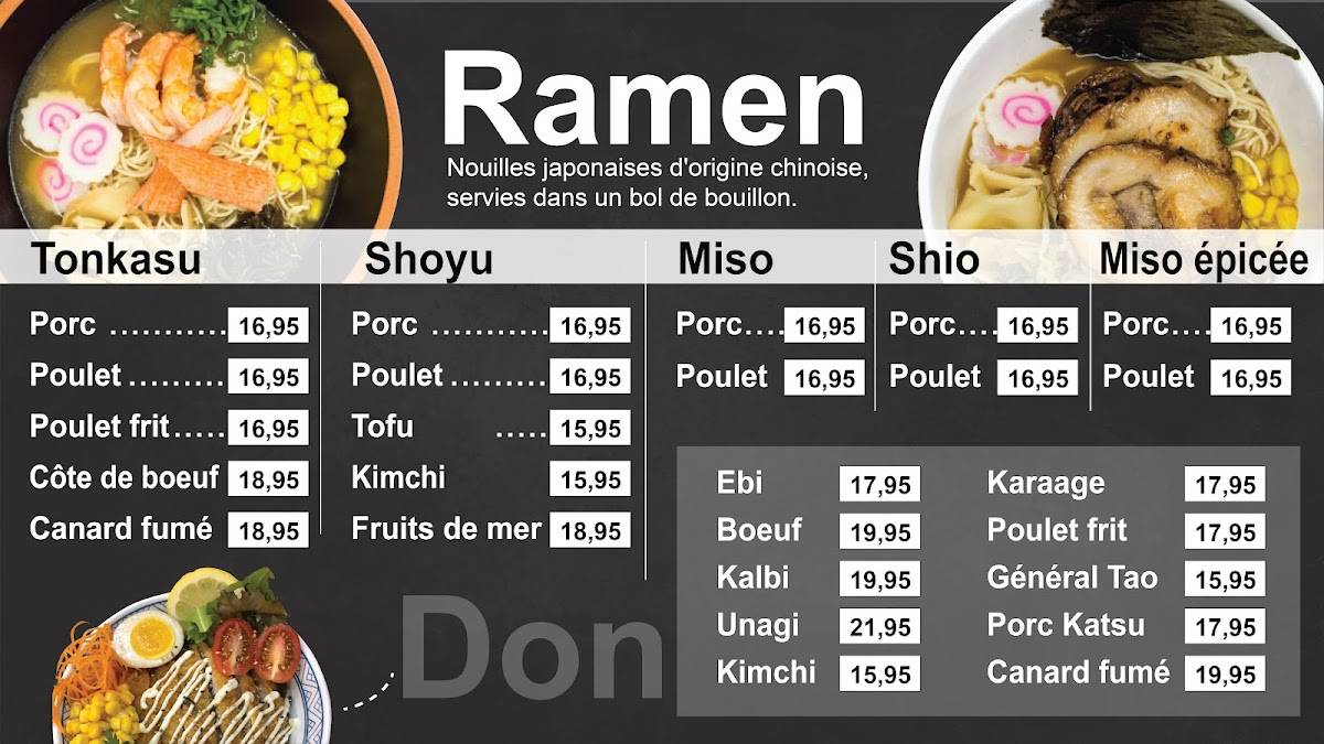 Menu at Chika Ramen Express restaurant, Québec City