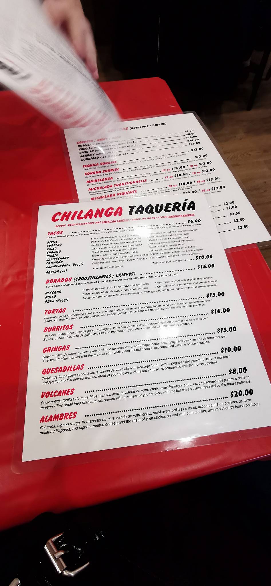 Carta del restaurante Chilanga Taqueria, Montréal