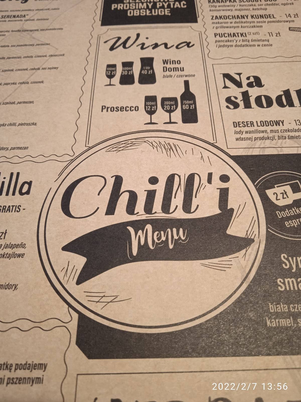 Menu at Chill'i restaurant, Wronki