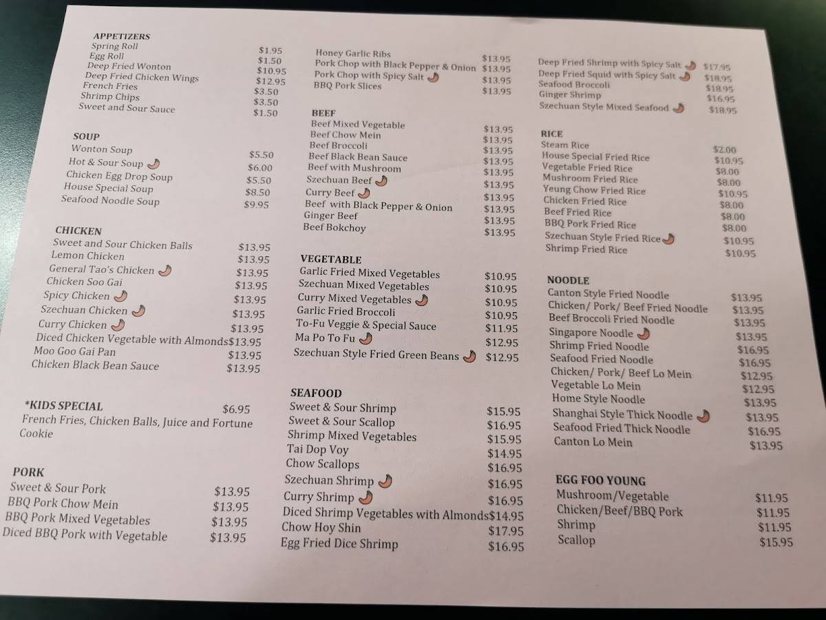 Menu at China Coast restaurant, Saint John