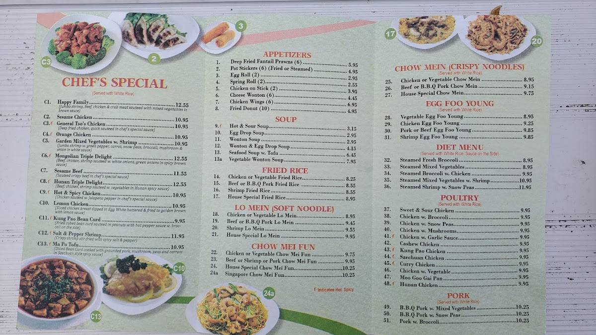 Carta de China Garden Restaurant, Little Rock
