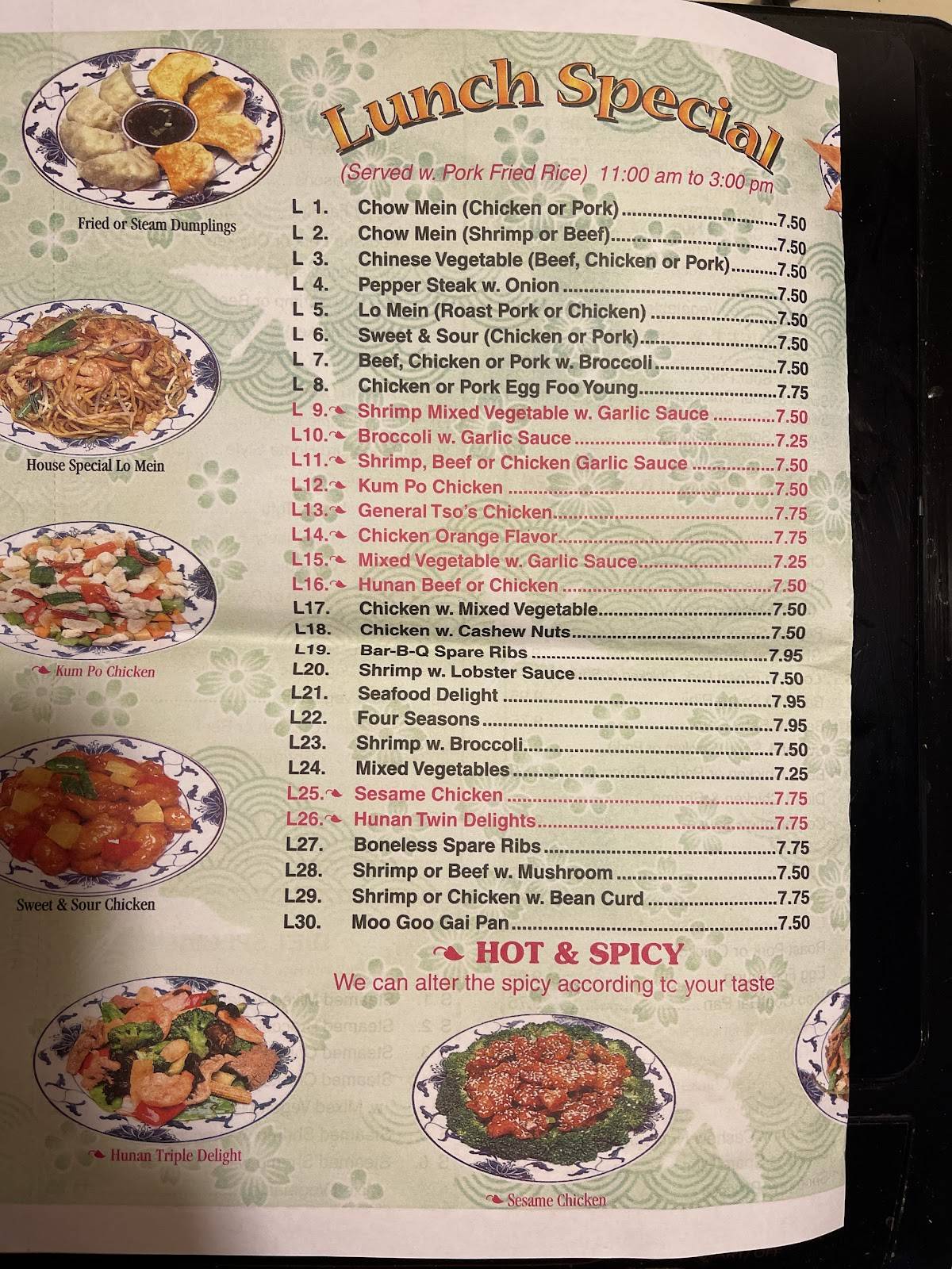 Menu at China One restaurant, Dillsburg, 840 N U.S. 15