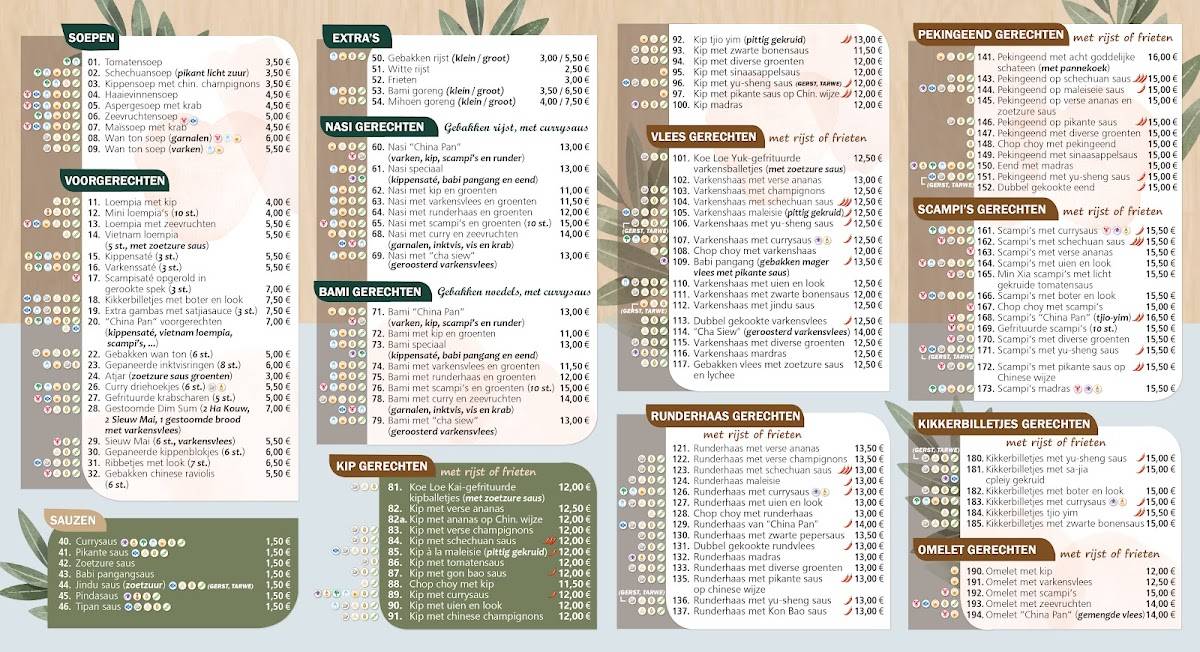 Menu at China Pan restaurant, Lubbeek, Staatsbaan 156