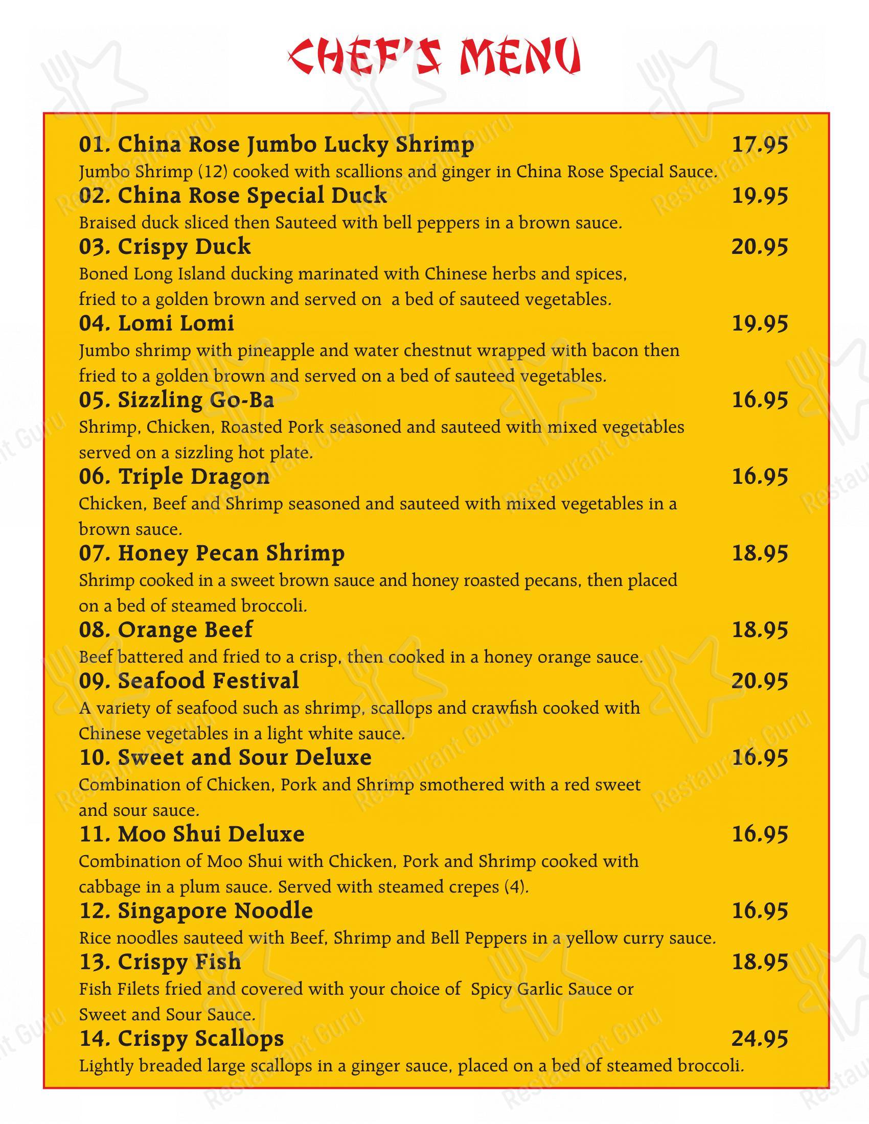 Menu at China Rose restaurant, Metairie, N Arnoult Rd