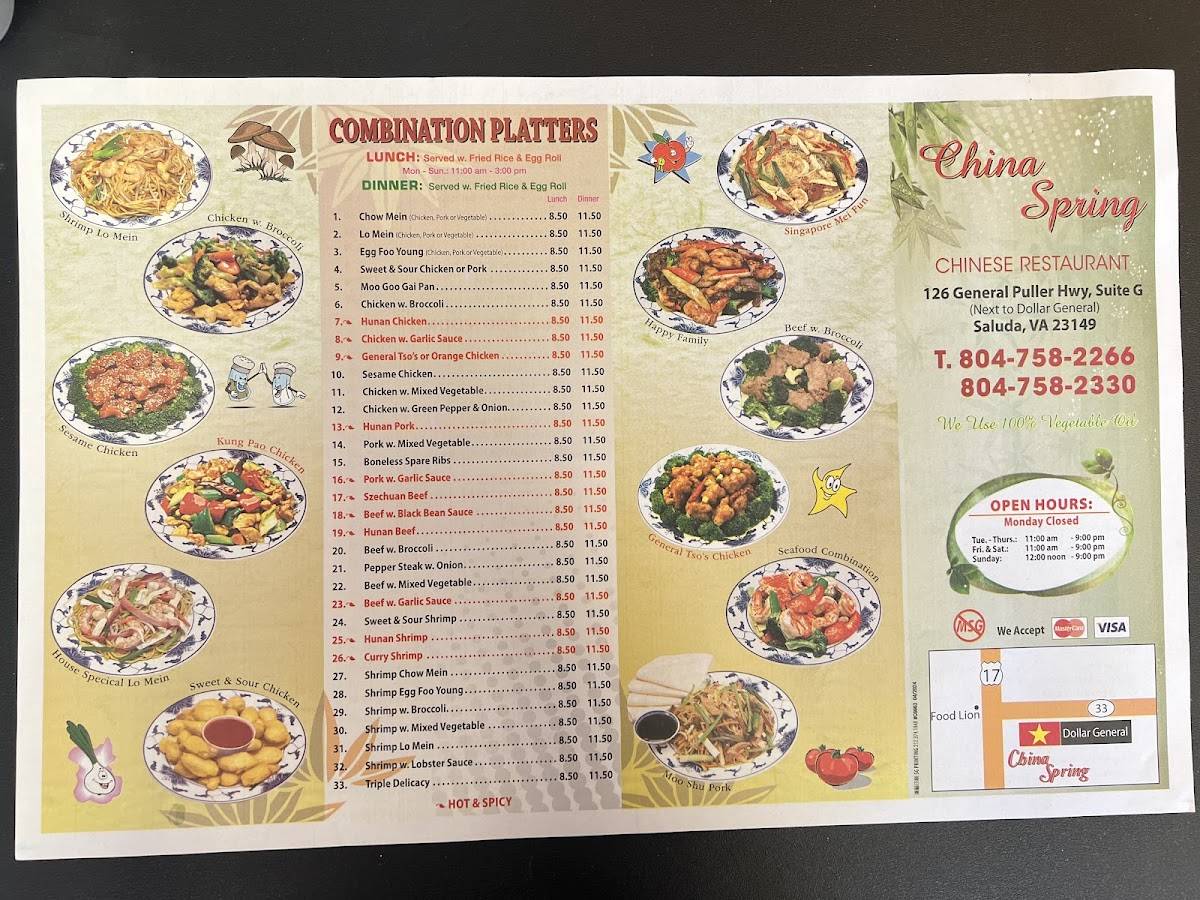 Menu at China Spring Restaurant, Saluda