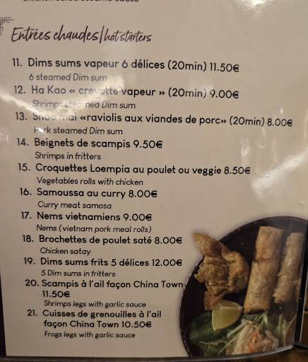 Menu au China Town restaurant, Jurbise, Rte d'Ath 41