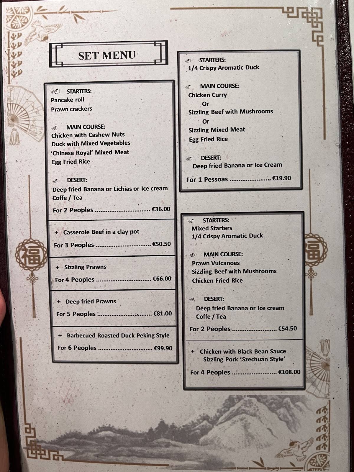 Menu at Chinese Royal restaurant, Albufeira