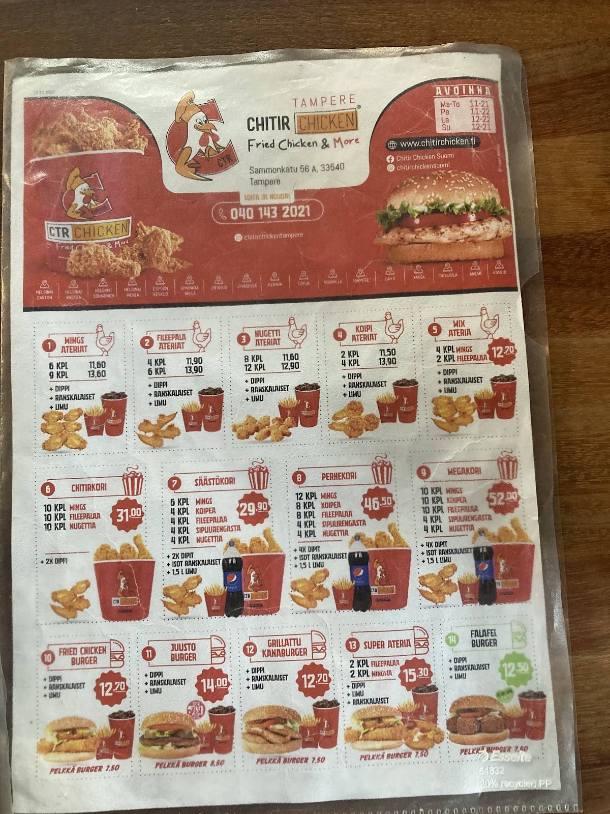 Menu at Chitir Chicken Kaleva restaurant, Tampere