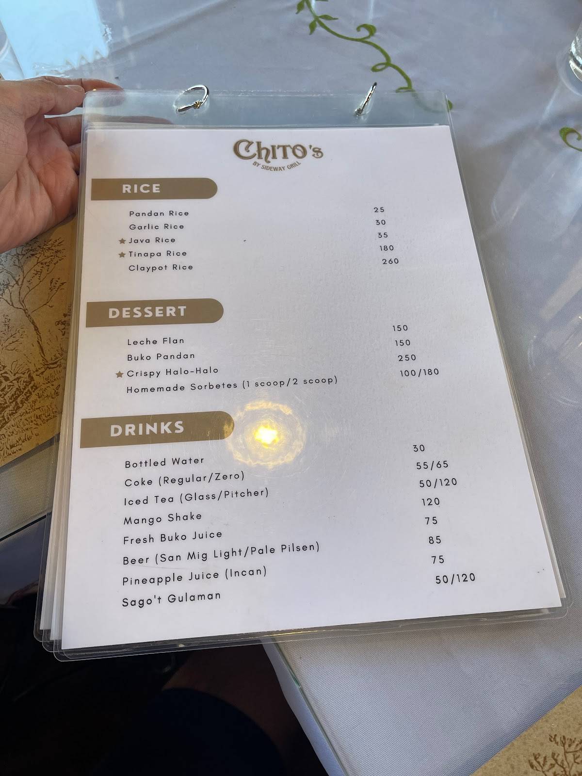 Menu at Chito's Restaurant & Cafe by Sideway Grill, Lipa