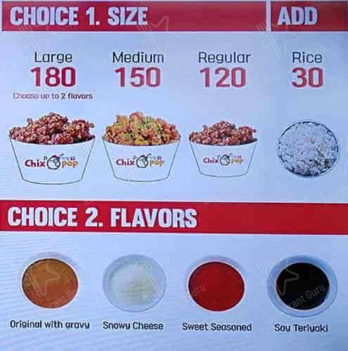 Menu at Chix Pop, Parañaque, Crystal Corridor