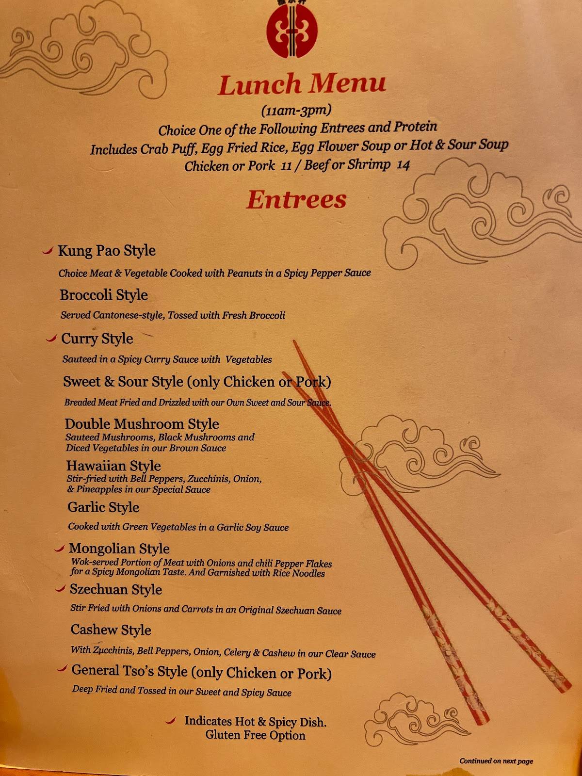 Menu at Chopstick Brothers restaurant, Salem