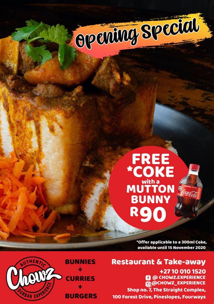 Menu at Chowz Authentic Durban Experience restaurant, Randburg