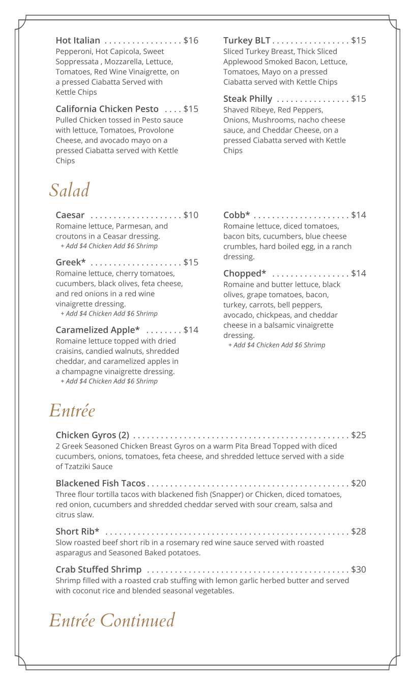 Menu at Chris Martini Bar & Restaurant, Jensen Beach