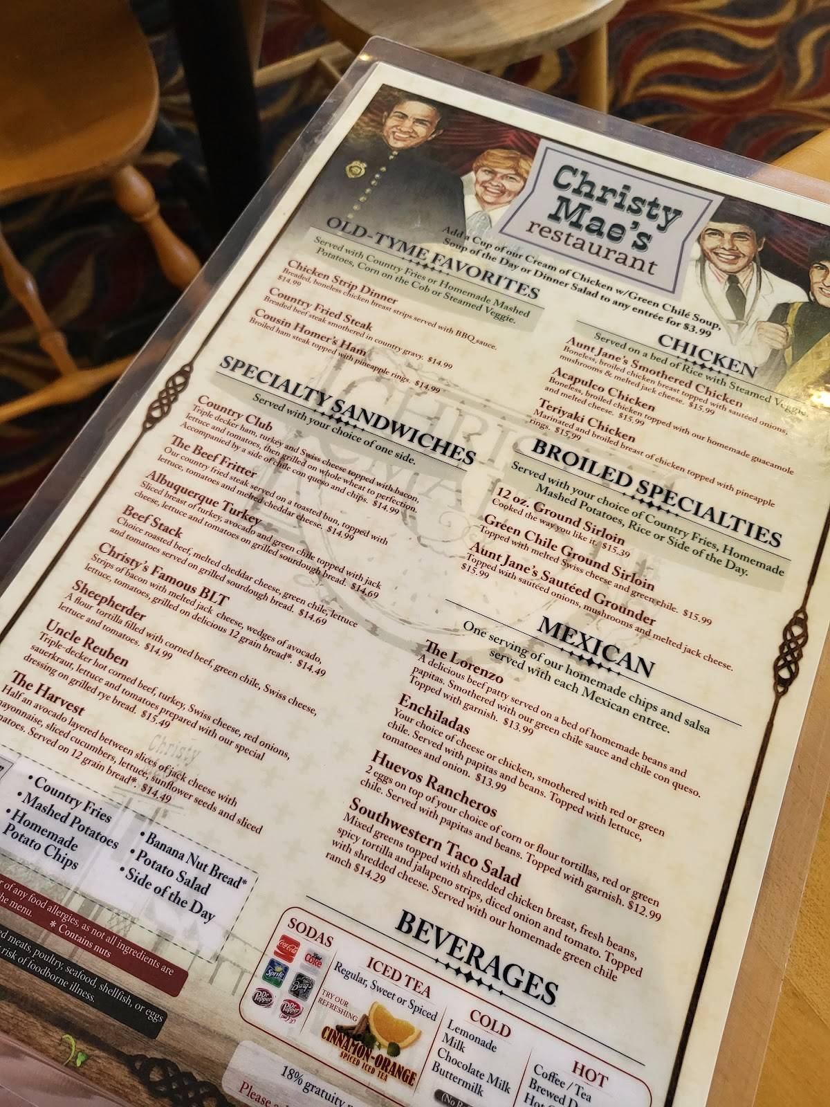 Меню Christy Mae's Restaurant, Альбукерке