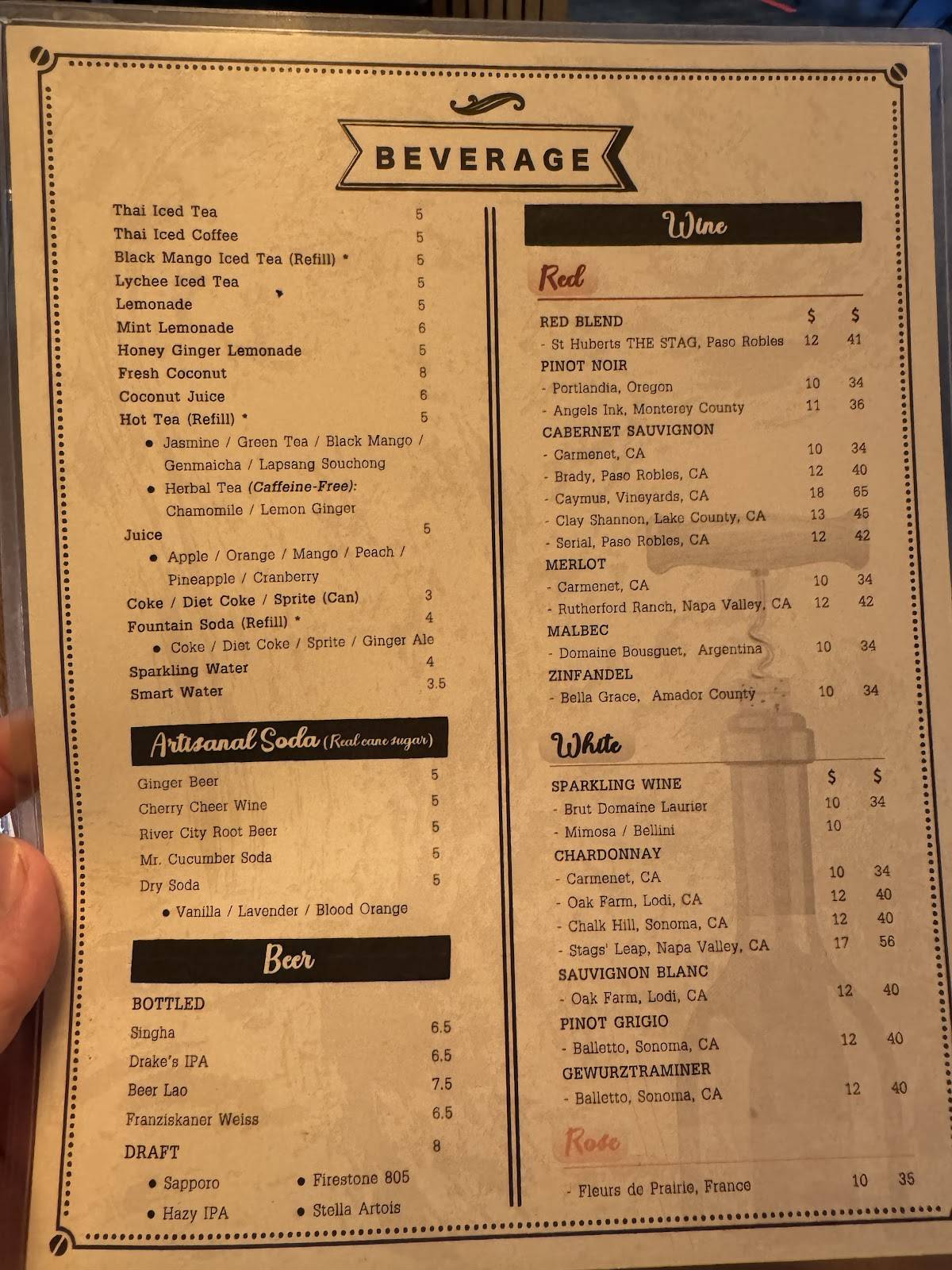 Menu at Chuan Chim Thai Cuisine restaurant, Foster City