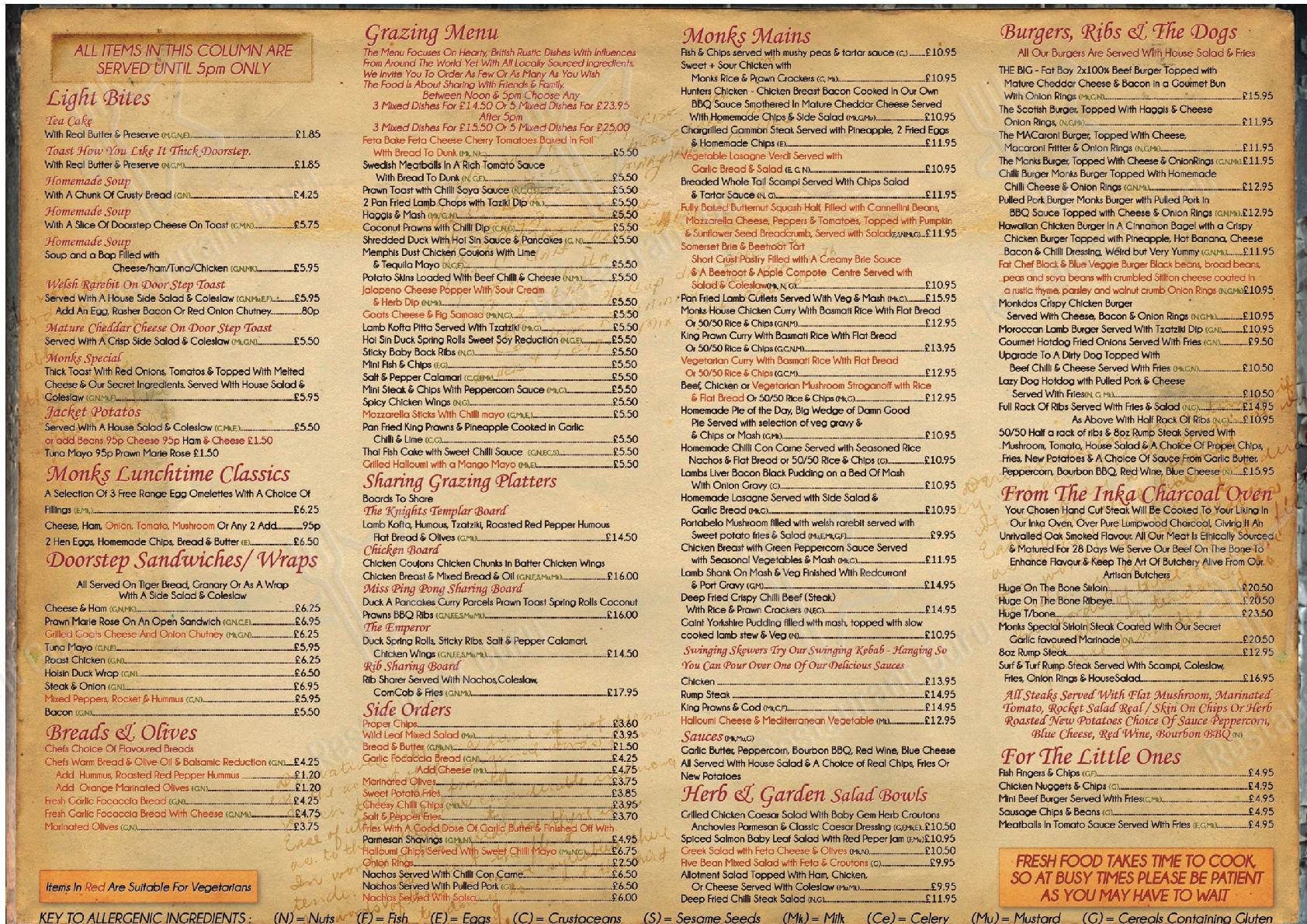 Menu at Churchfield House cafe, Great Harwood