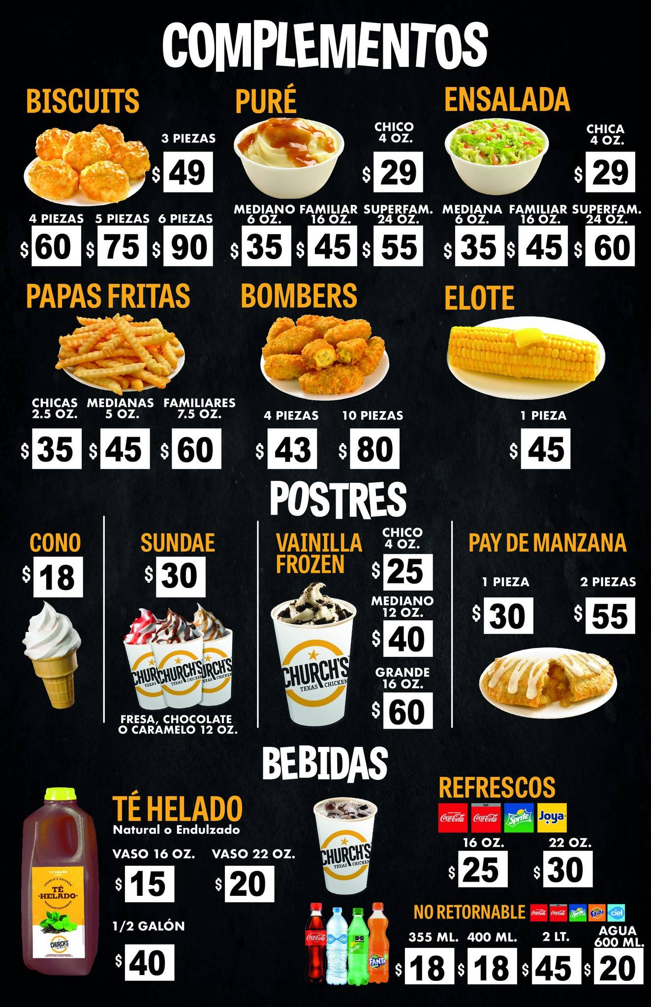 Carta del restaurante Church's Chicken, Monclova, San Miguel 400