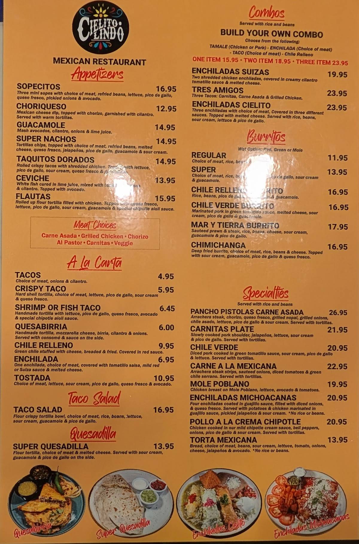 Menu at Cielito Lindo Mexican Restaurant, Santa Rosa