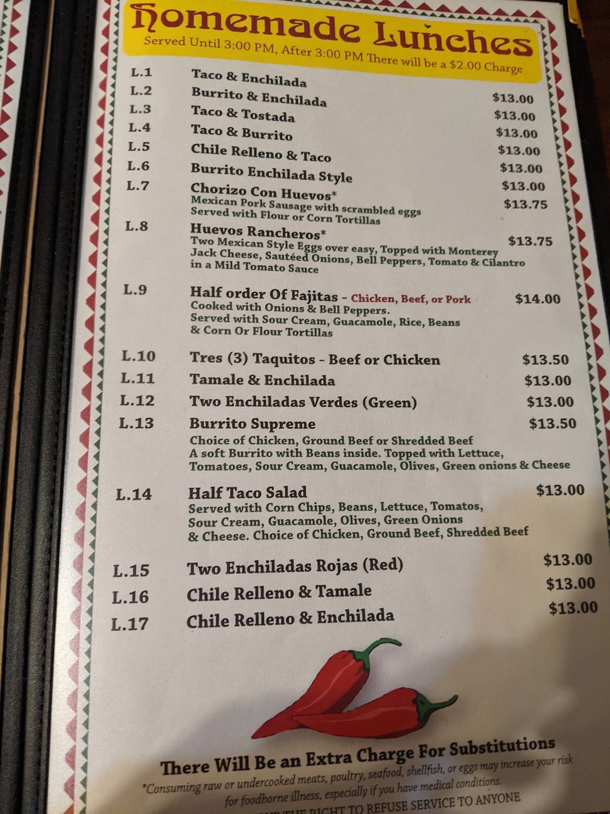 Menu at Cinco de Mayo Mexican Restaurant, La Pine