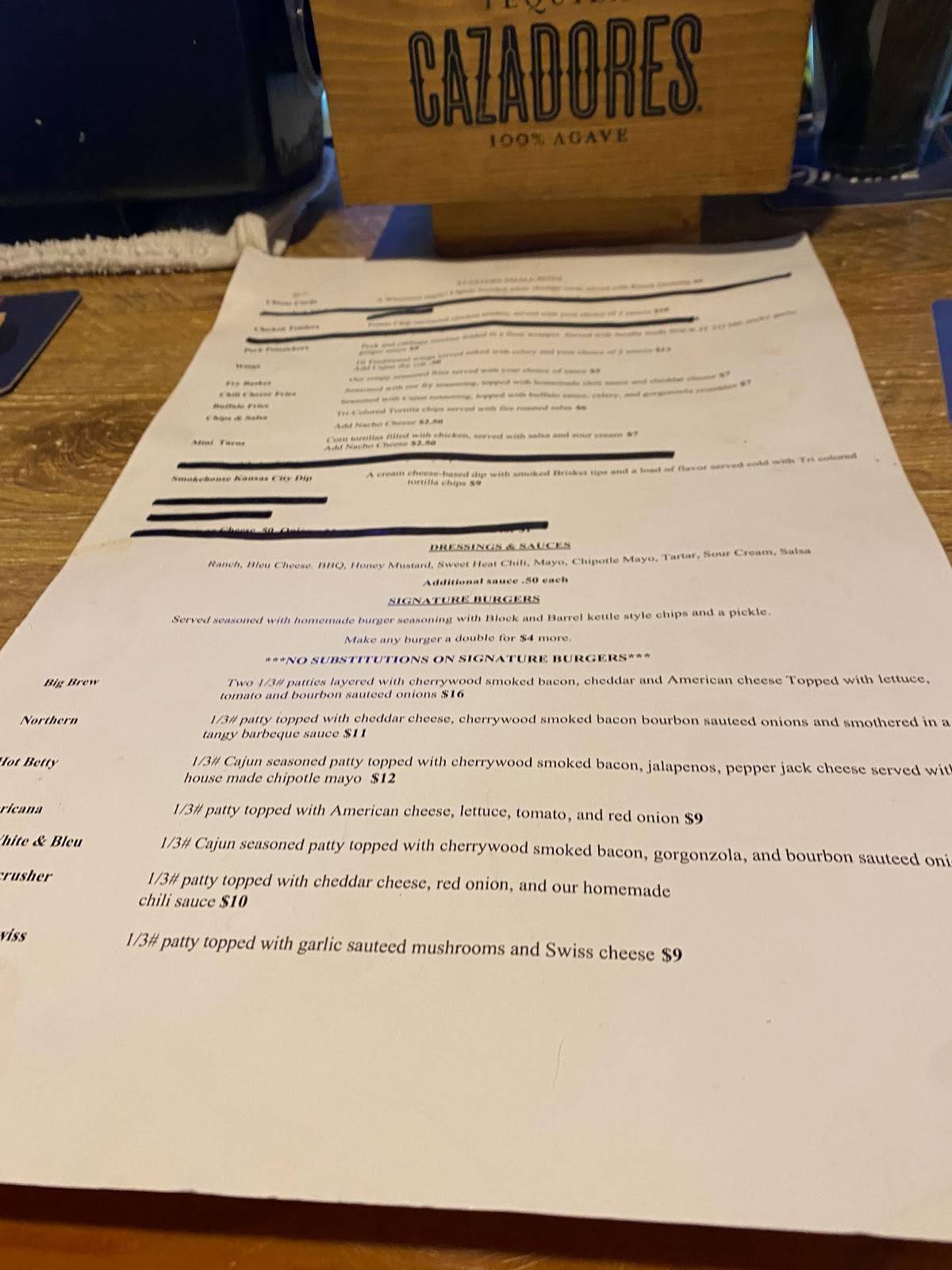 Menu at Cira's Red, White & Brew Bar, USA