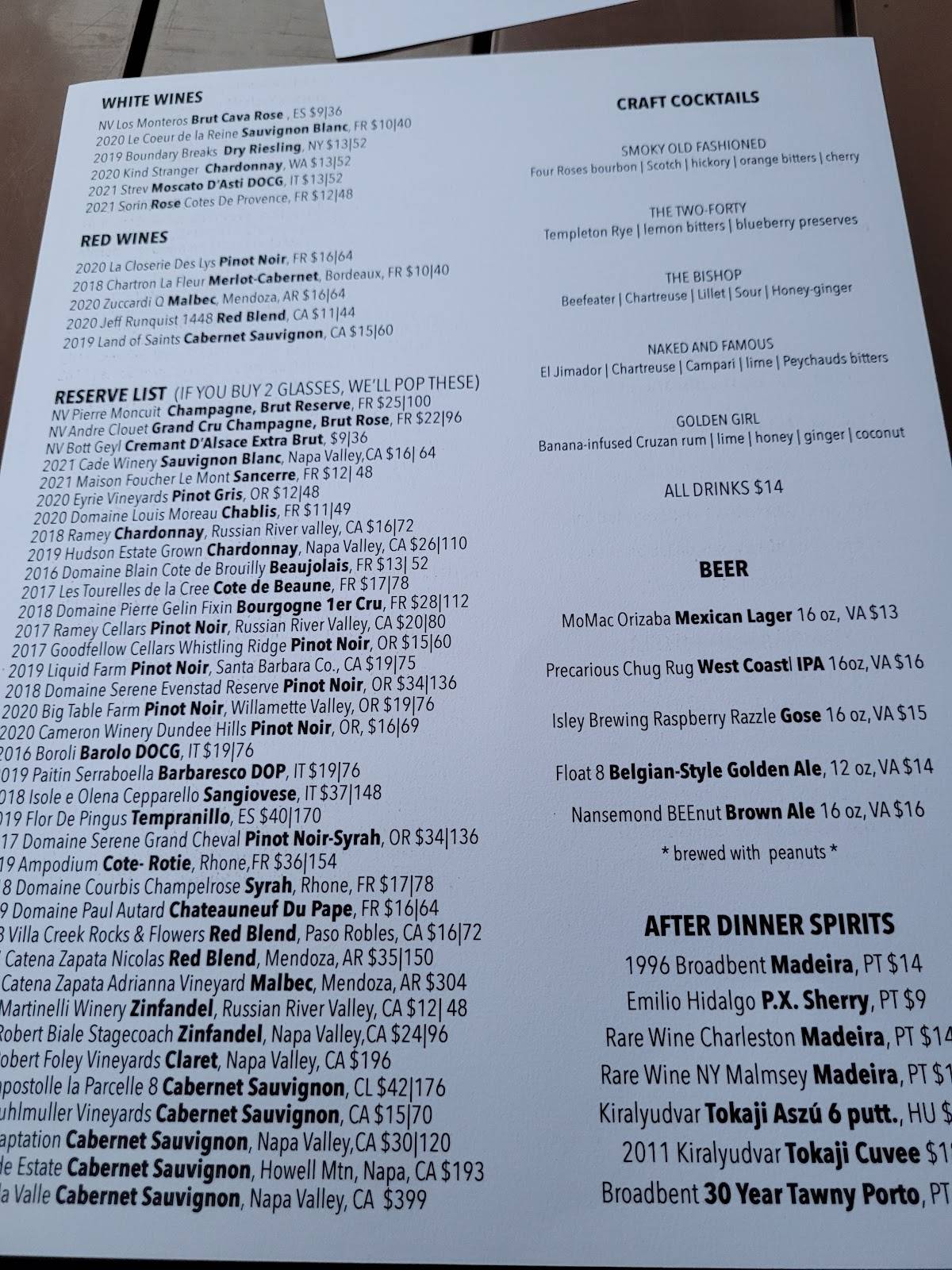 Menu at Circa 1918 Kitchen and bar, Newport News
