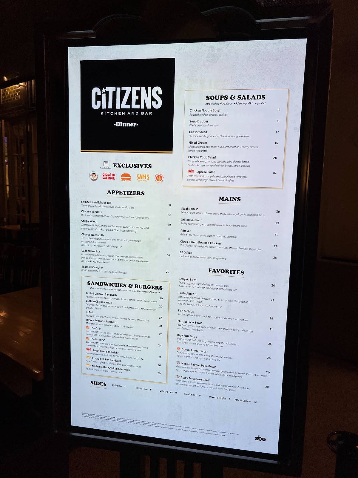 Menu at Citizens Kitchen & Bar, Las Vegas