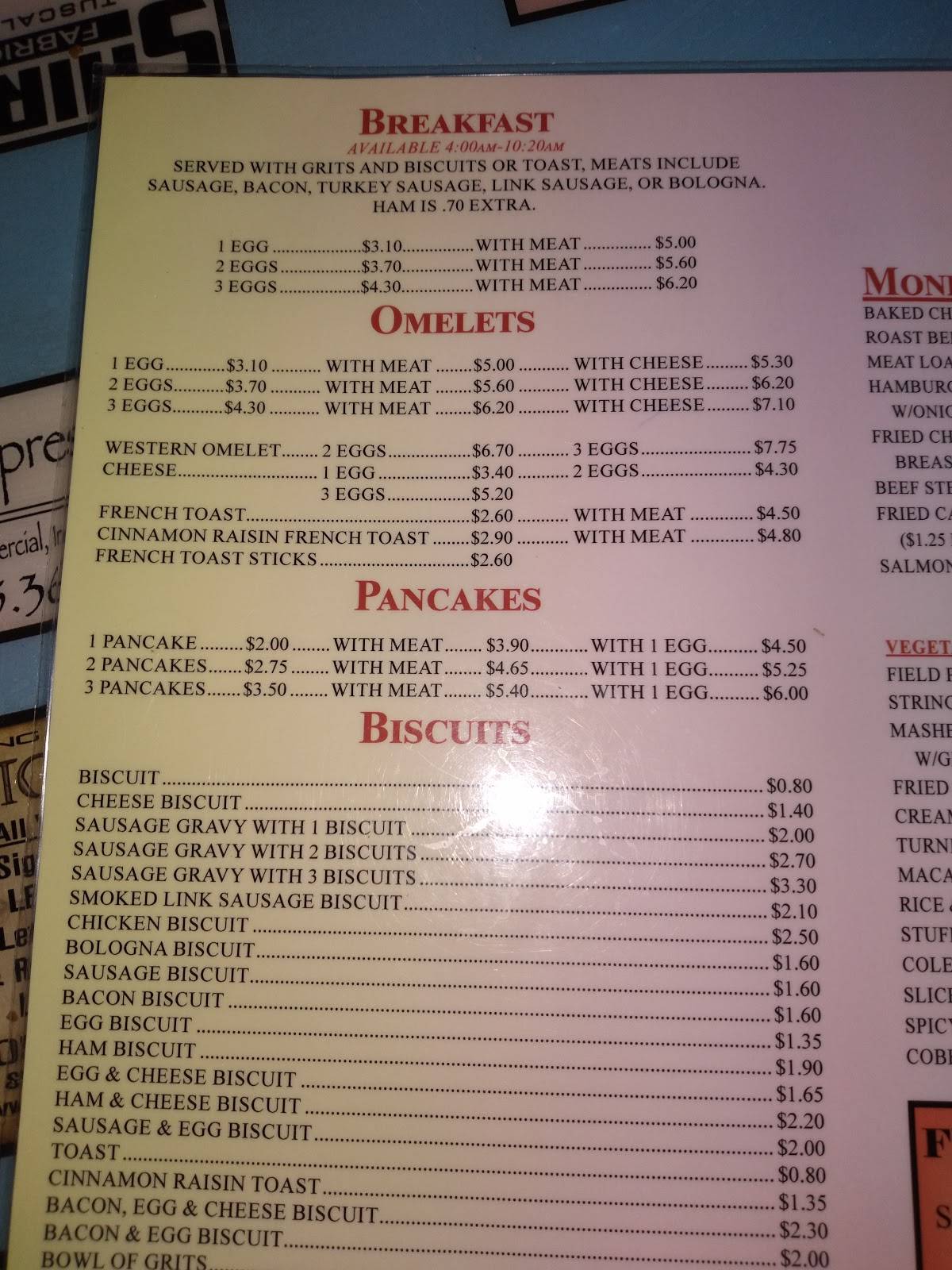 Menu at City Cafe, Northport