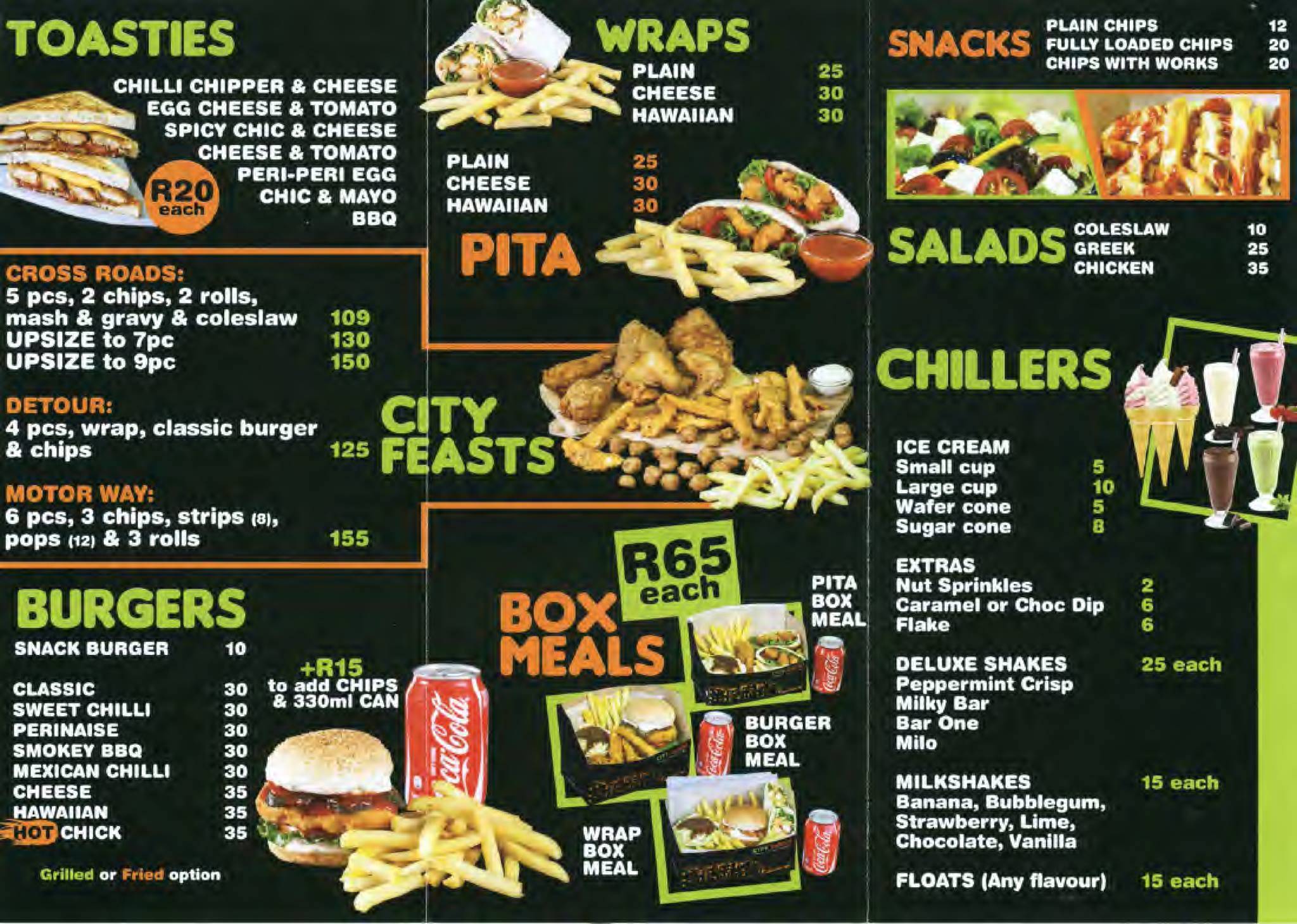 Menu at City Chicks Durban restaurant, Durban