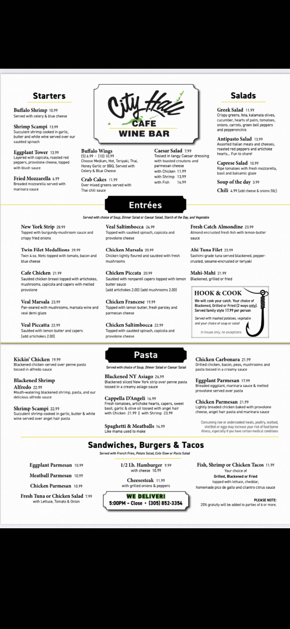 Menu at City Hall Cafe & Wine bar, Tavernier