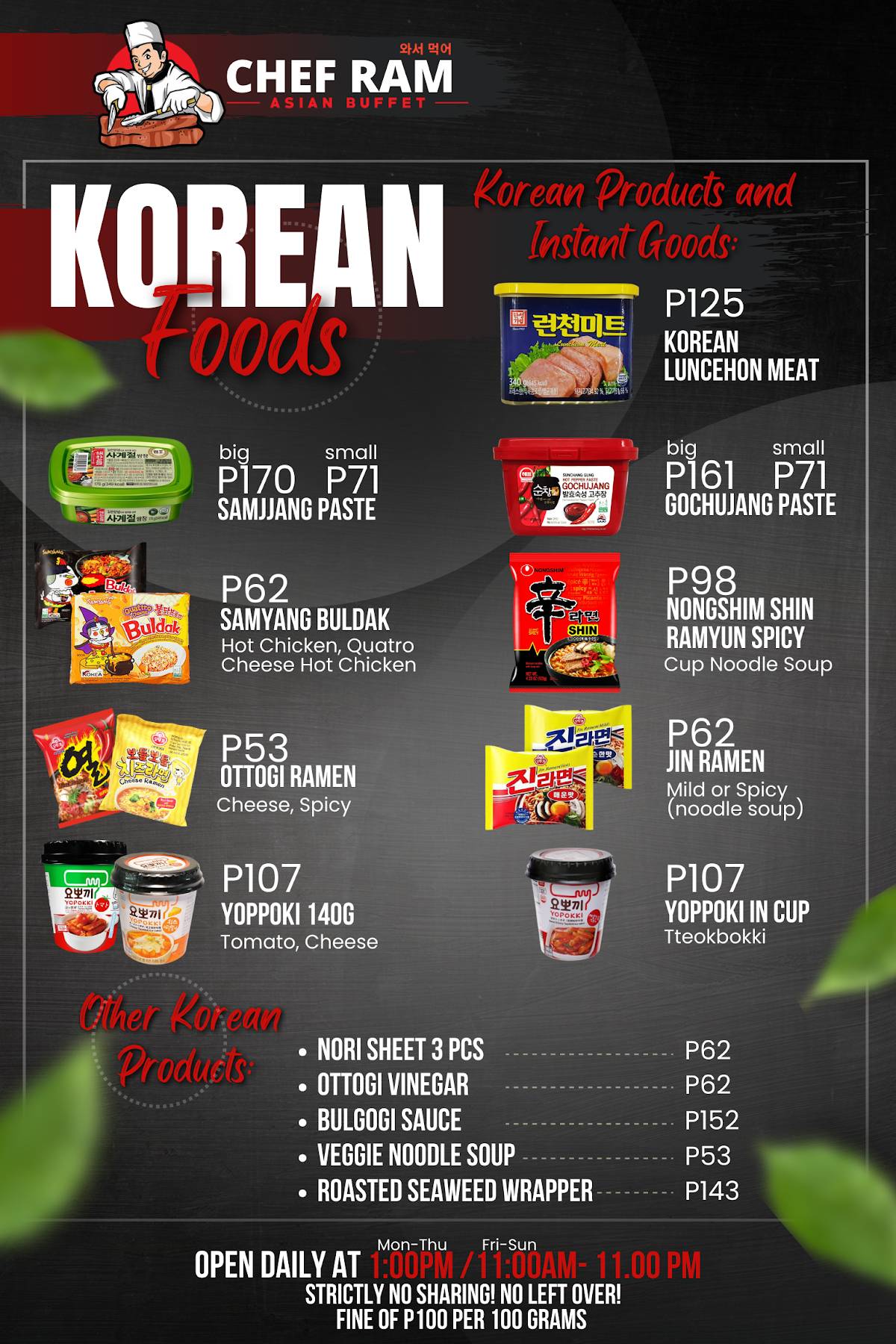 Menu at Chef Ram Asian Buffet Balanga restaurant, City of Balanga