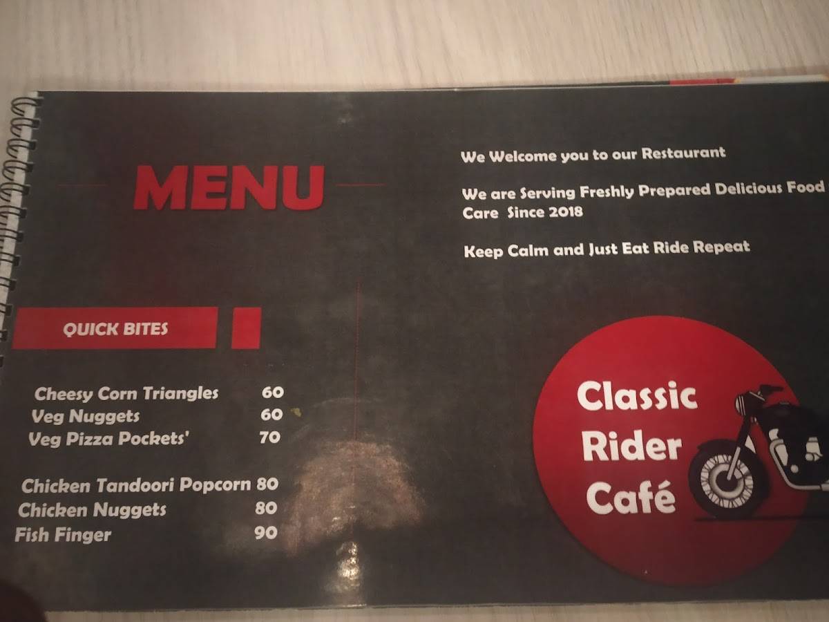 Menu at Classic Rider Cafe, Arni, Arani