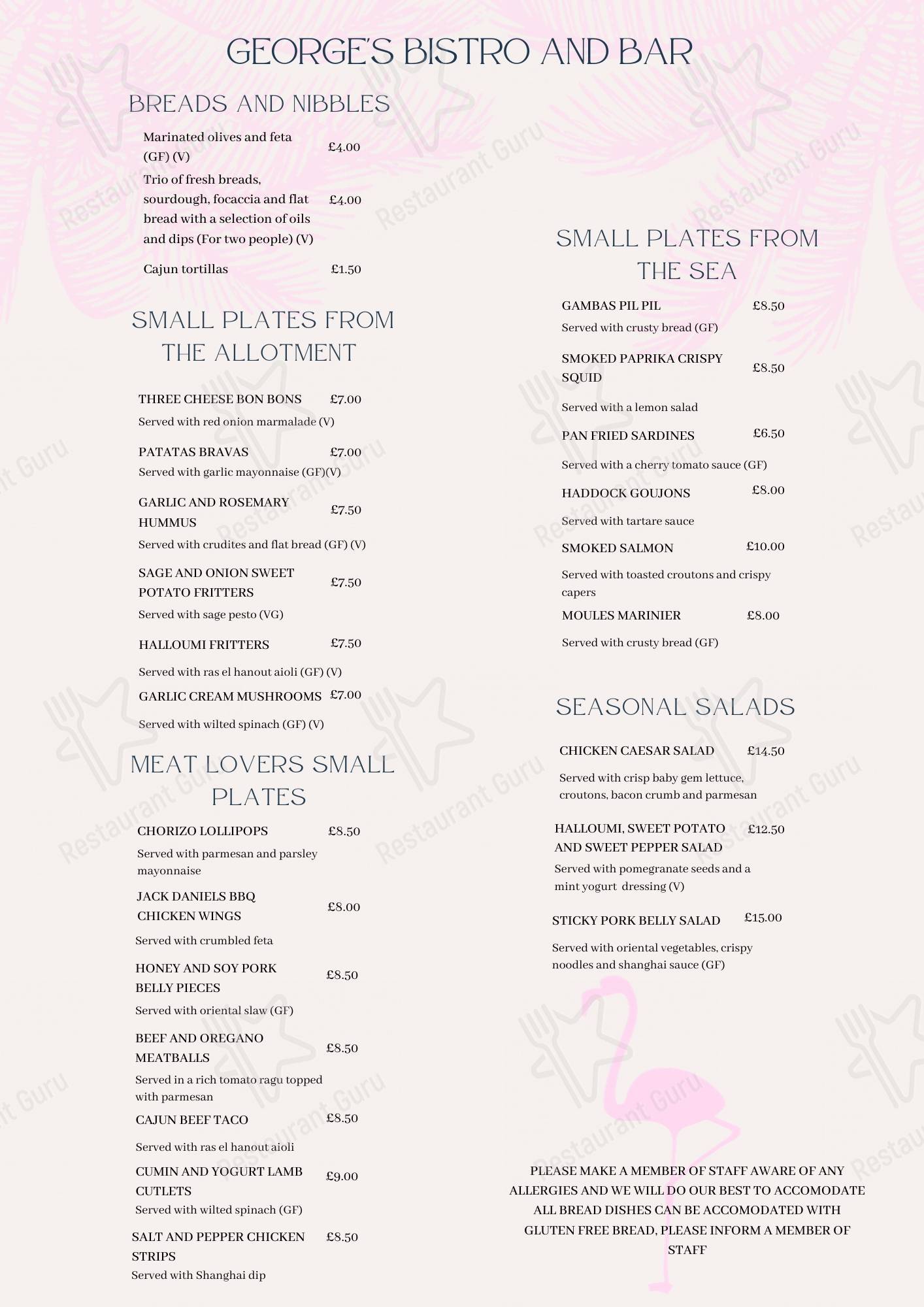 Menu at George's Bistro & Bar, Cleckheaton, The George Hotel Parkside