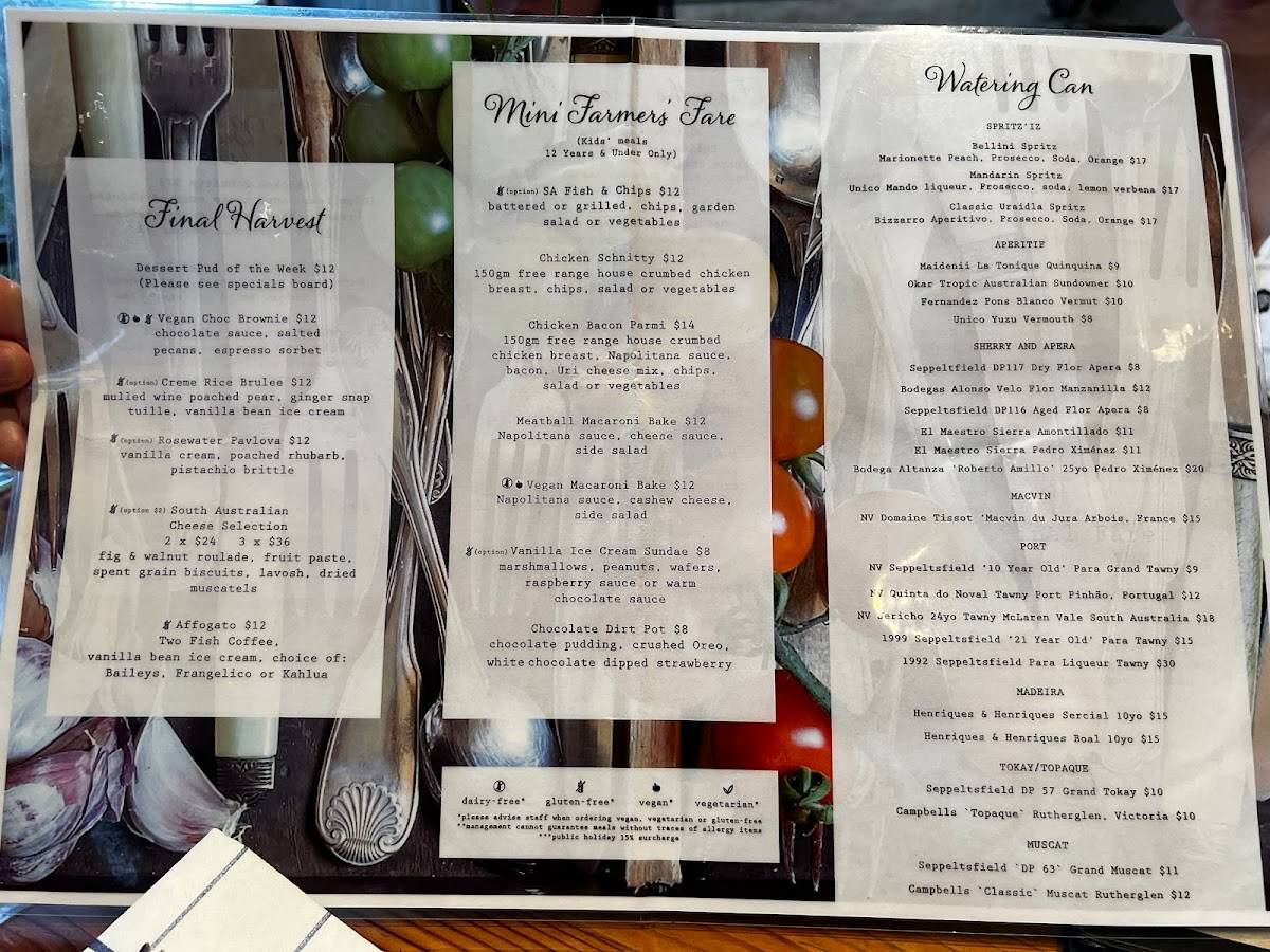 Menu at Uraidla Hotel restaurant, Uraidla