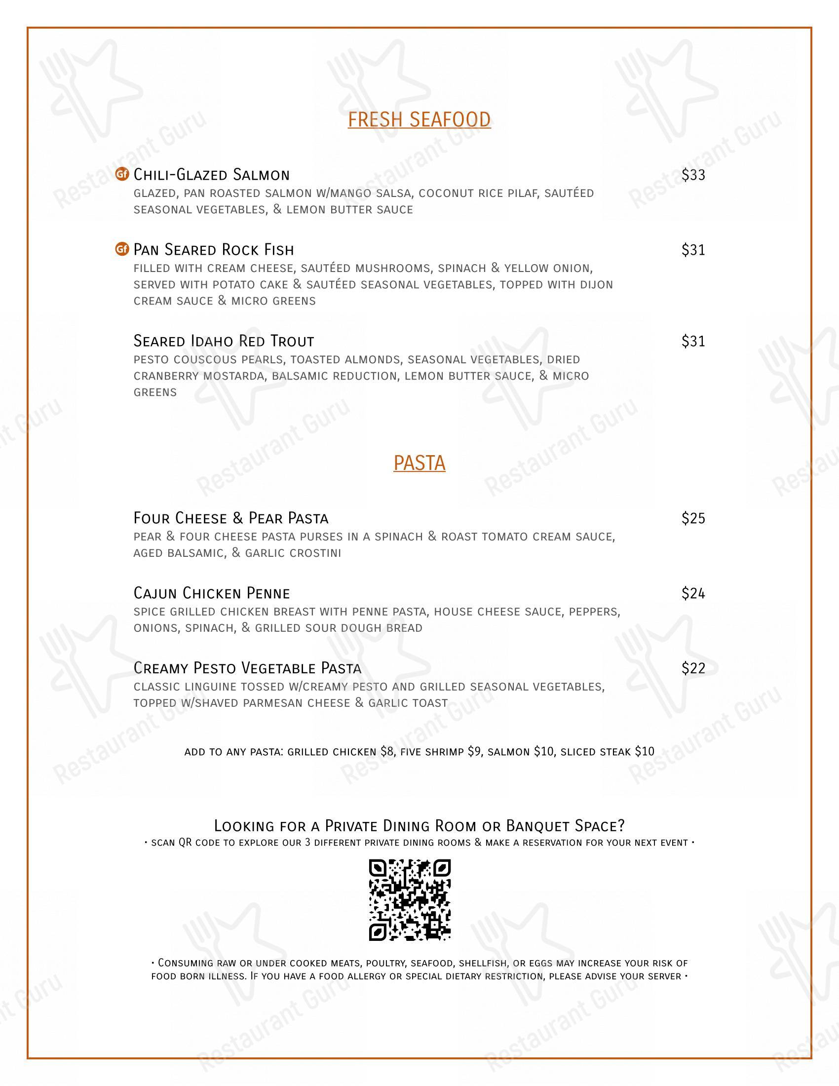Menu at Cliffside Restaurant, St. George