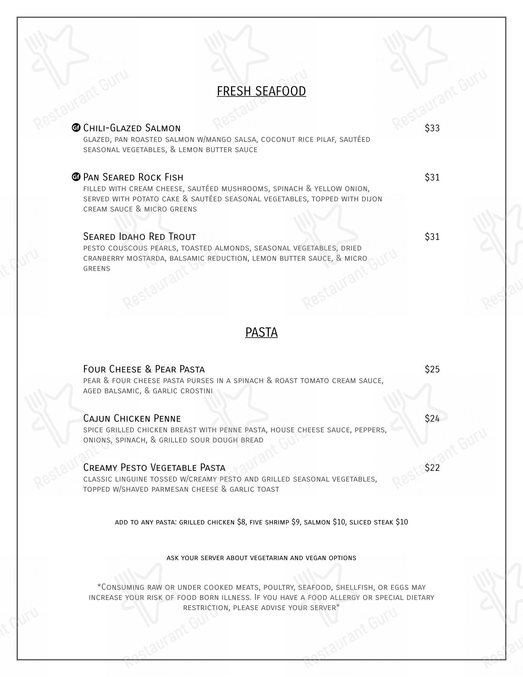 Menu at Cliffside Restaurant, St. George