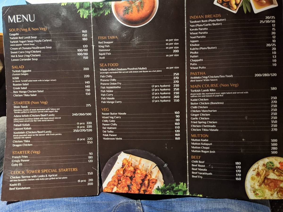 Menu at Clock Tower Restaurant, Kozhikode