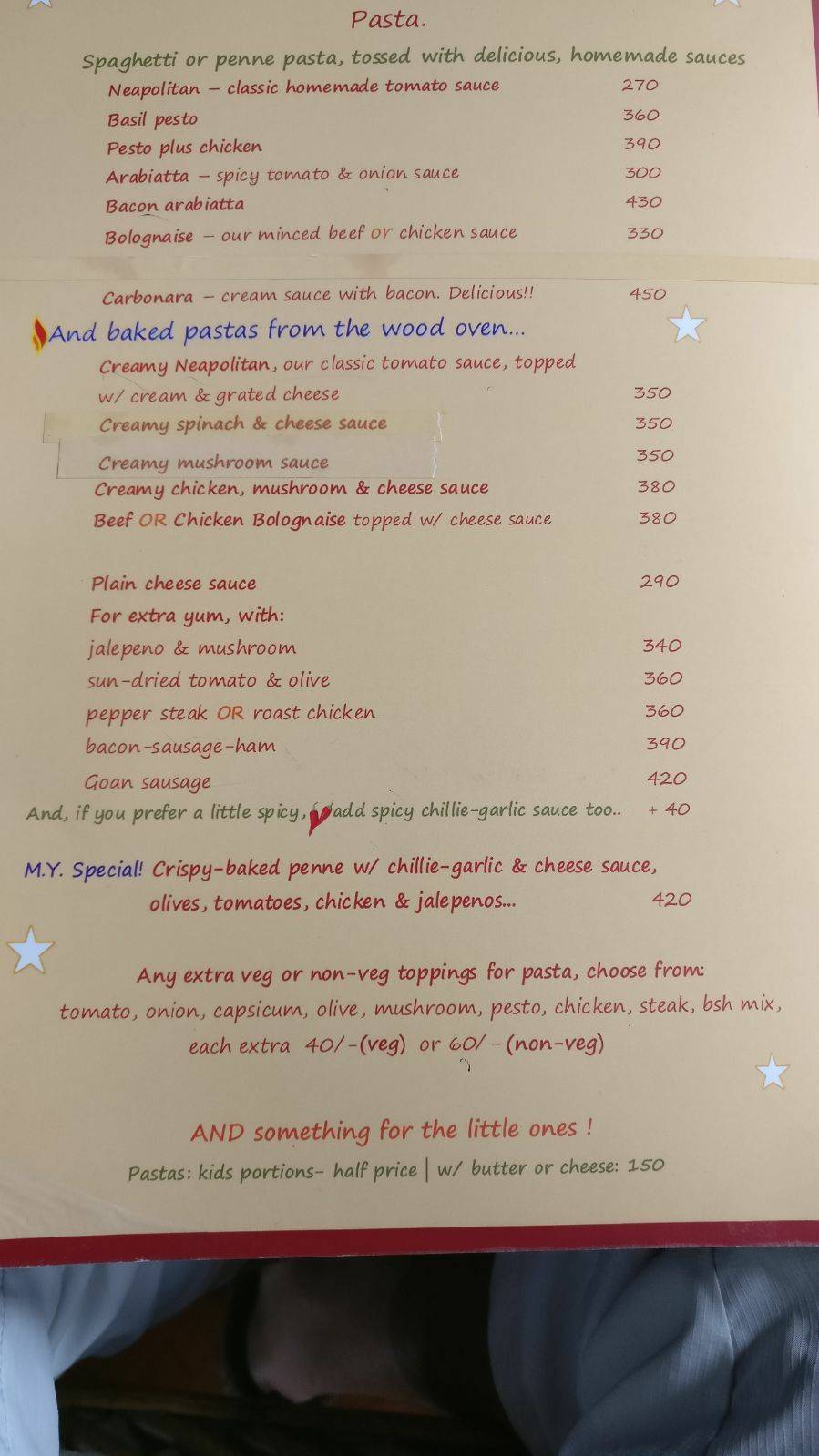 Menu at Cloud Street, Kodaikanal