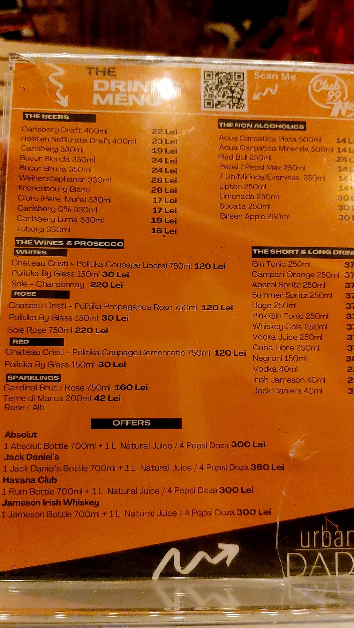 Menu at Club 99 TNB Terasă, Bucharest