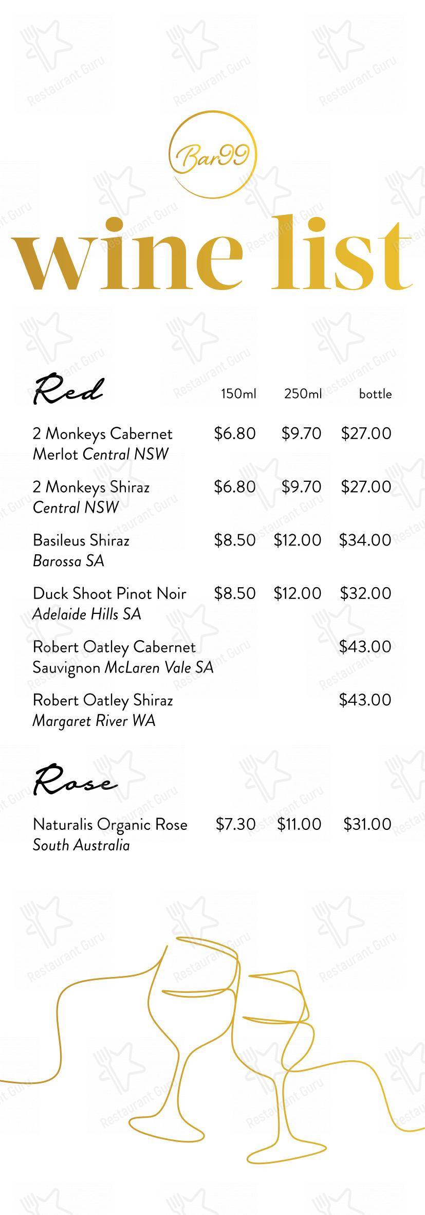 Menu at Club York Sydney, Sydney, 95-99 York St