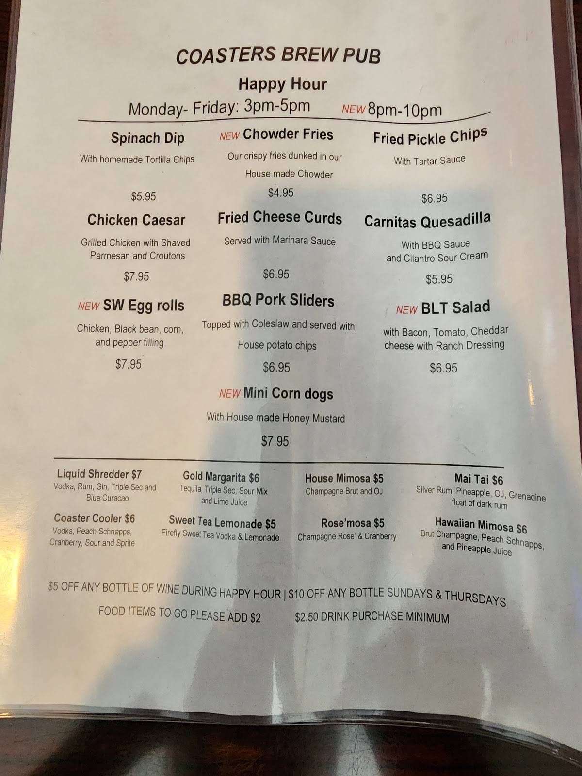 Menu at Coasters Brew Pub, Jennings Lodge