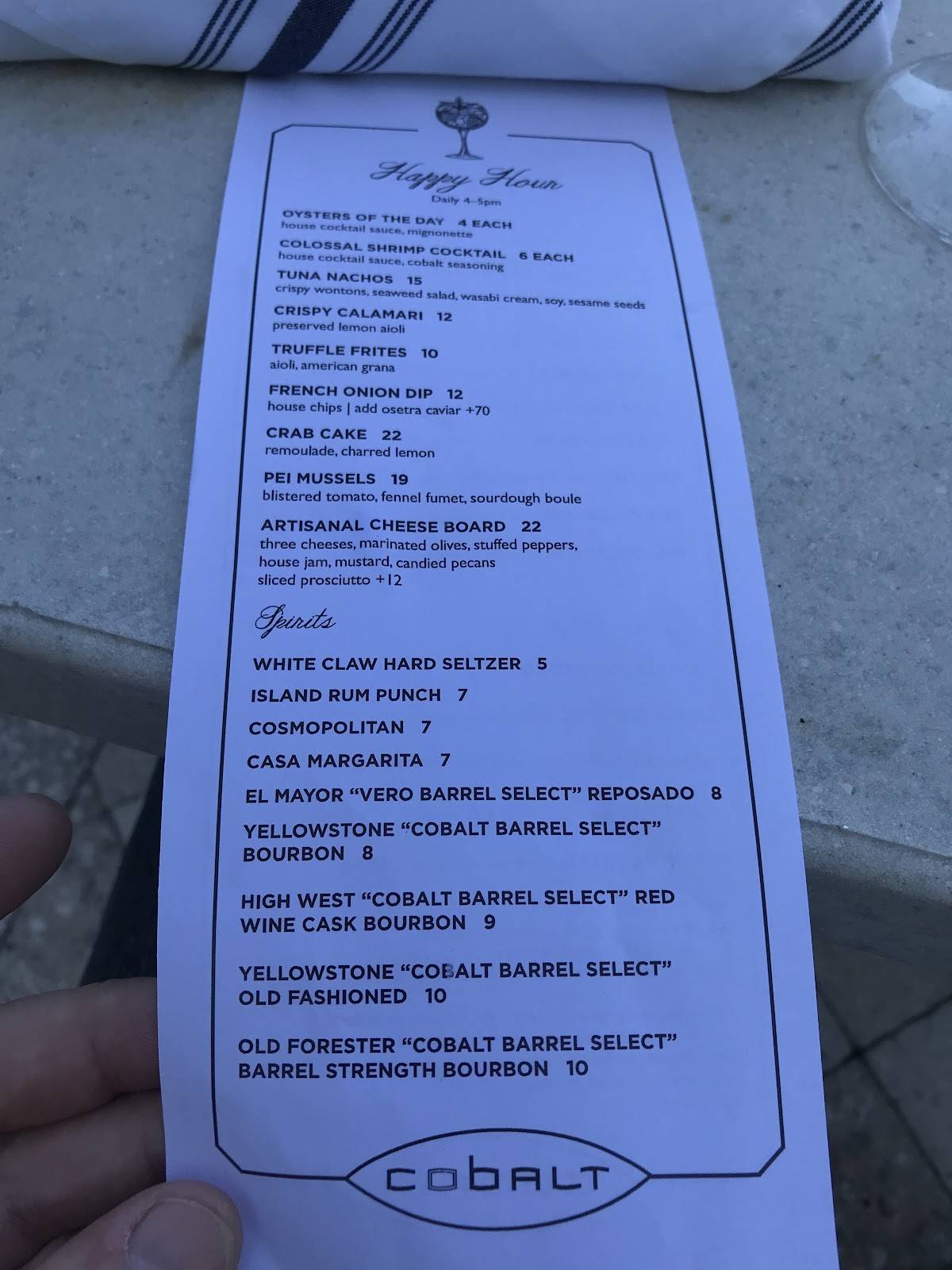 Menu at Cobalt pub & bar, Vero Beach