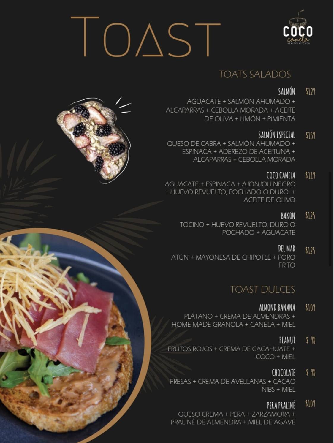 Carta del restaurante Coco Canela Plaza Venecia, Metepec