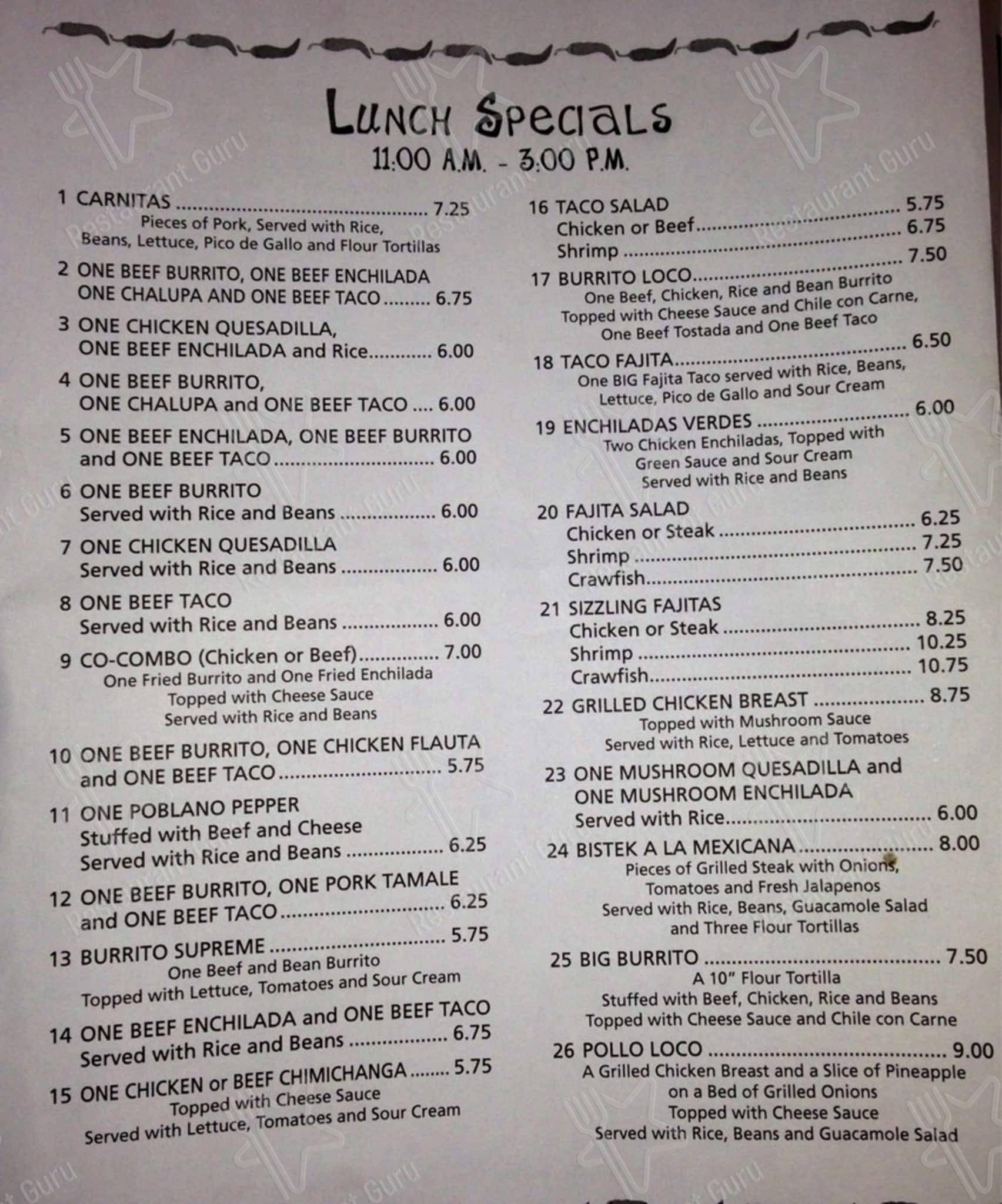 Menu at Coco Loco restaurant, Moss Point