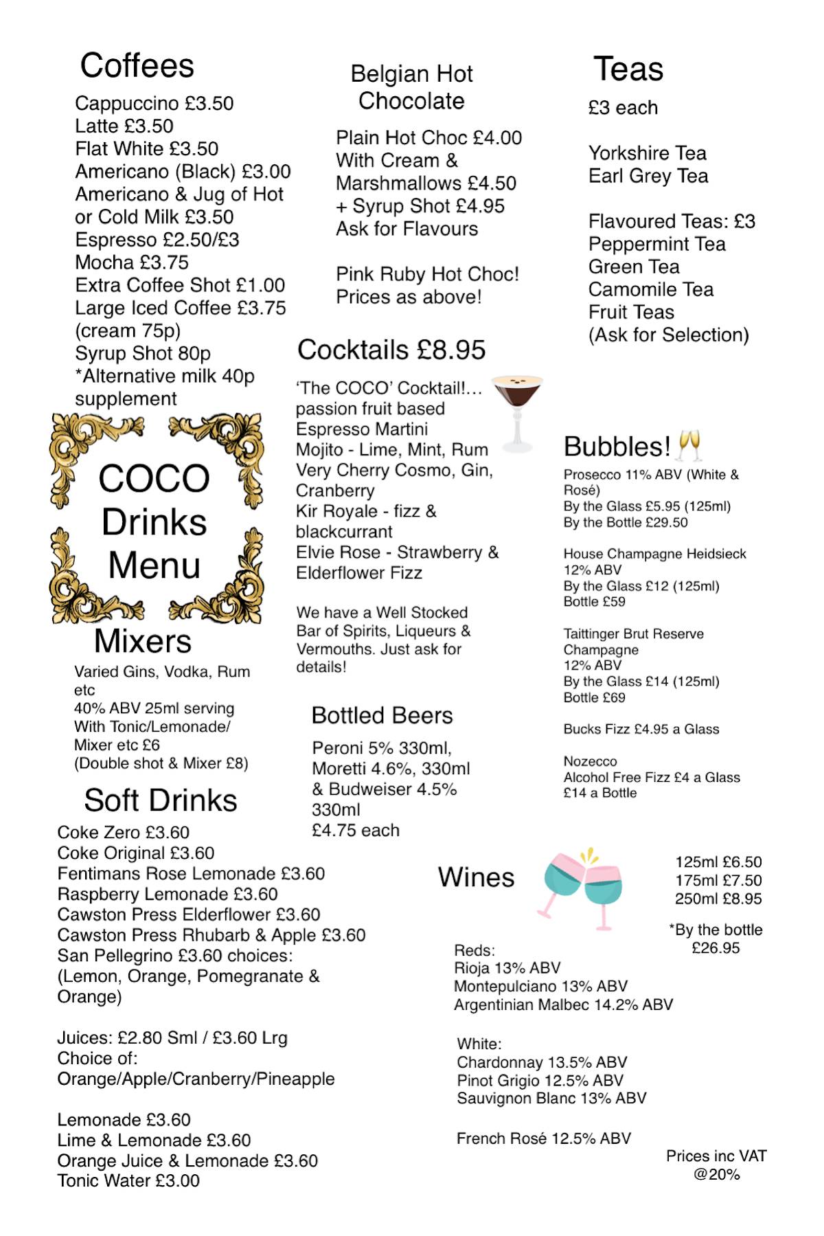 Menu at Coco cafe, Mansfield, 123 Nottingham Rd