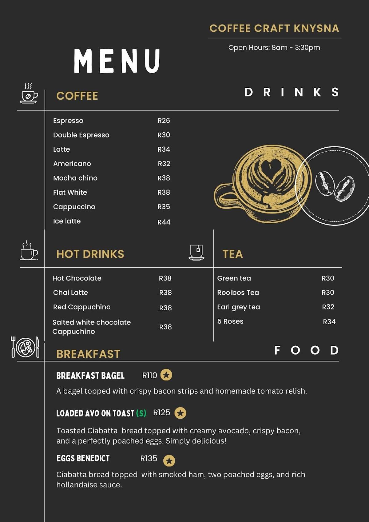 Menu at Coffee Craft Knysna restaurant, Knysna