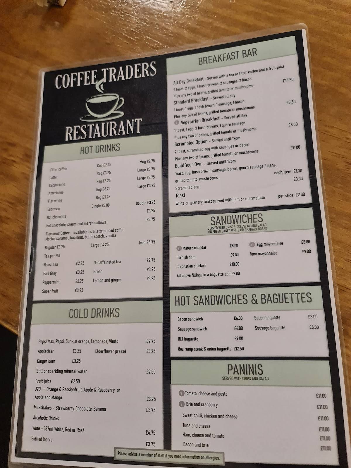 Menu at Coffee Traders restaurant, Truro
