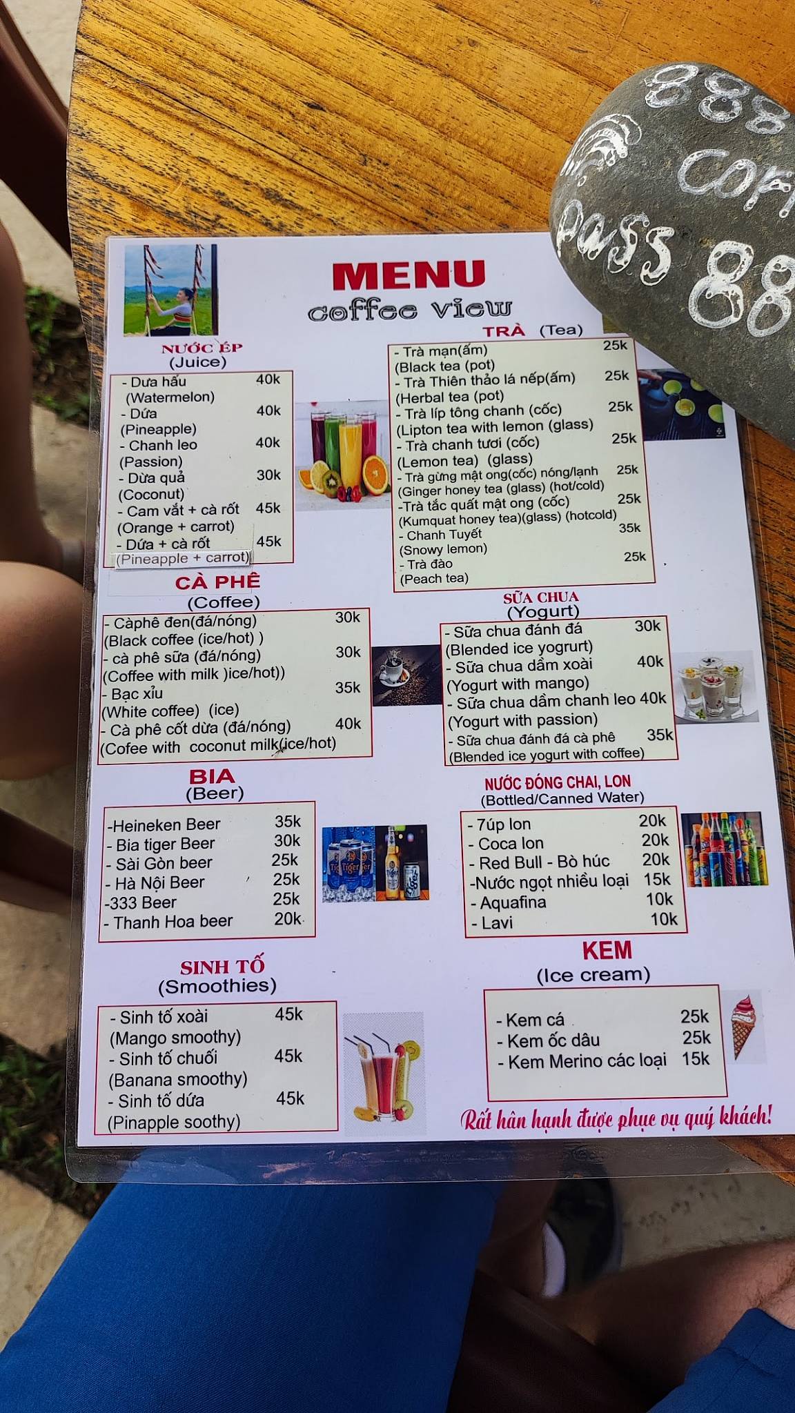 Menu at Coffee View cafe, Vietnam, C5X4+86