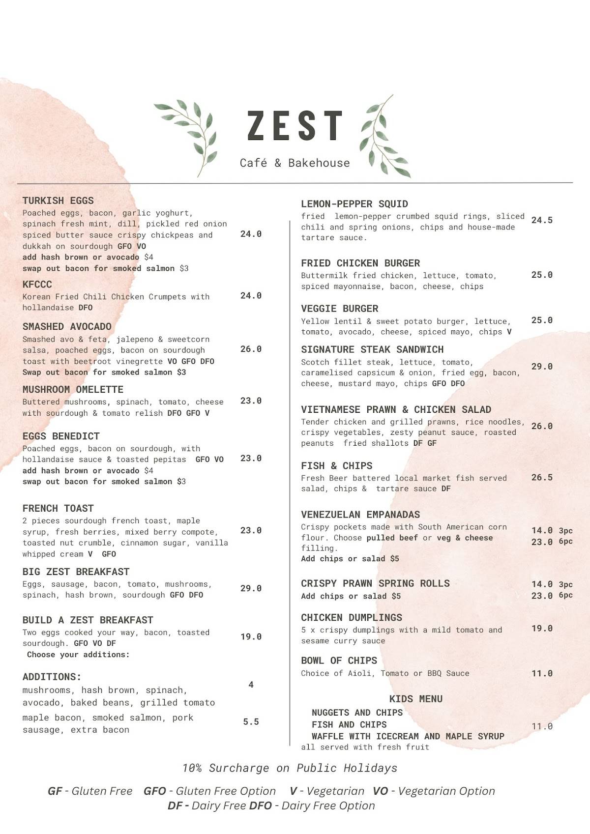 Menu at Last Paradise coffee house, Devonport