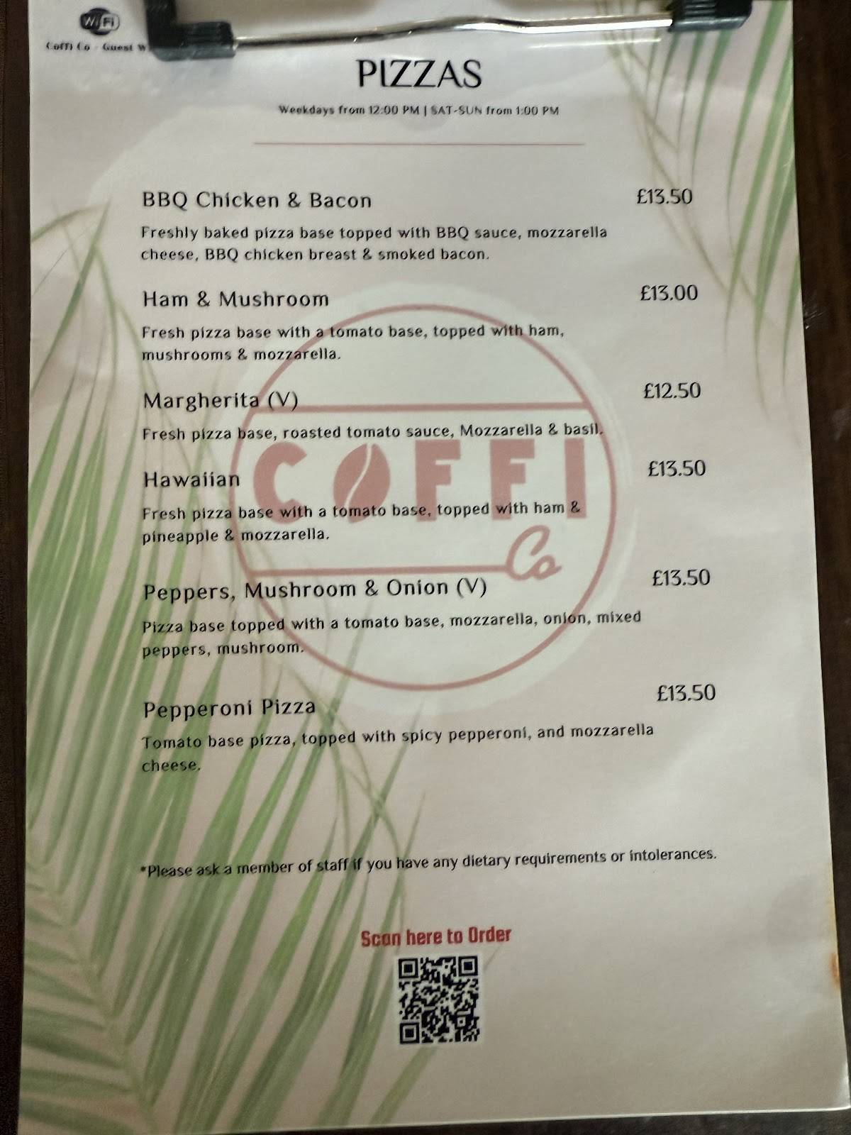 Menu at Coffi Co Bayscape cafe, Cardiff, Watkiss Way
