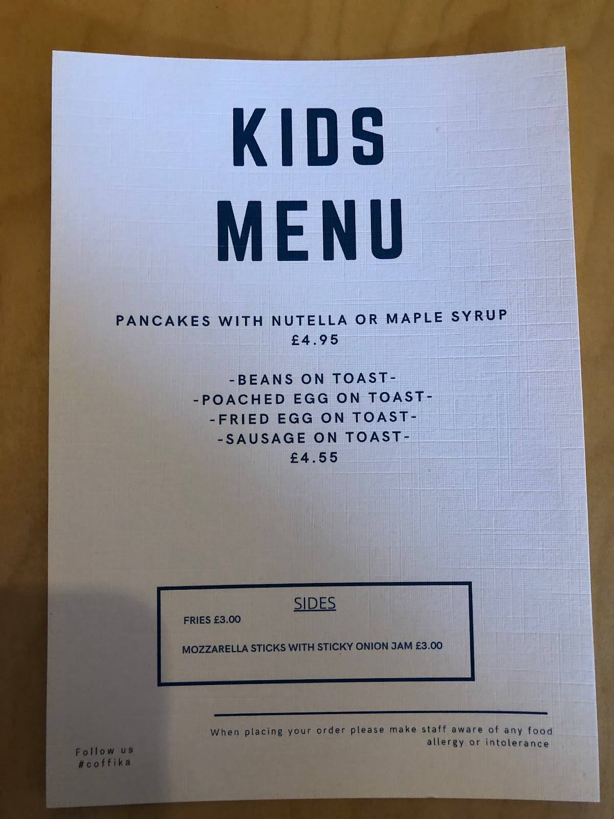 Menu at Coffika cafe, Sheffield, 412